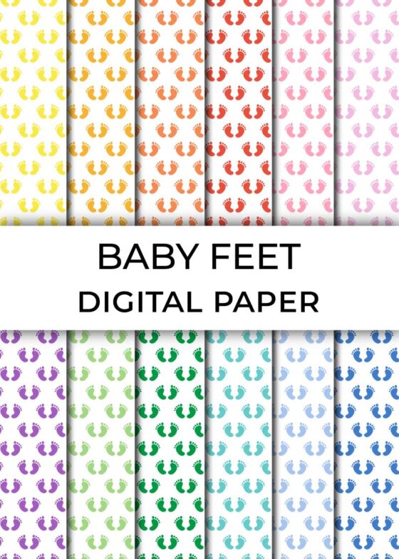 Baby feet digital paper pack - Chevron Lemon