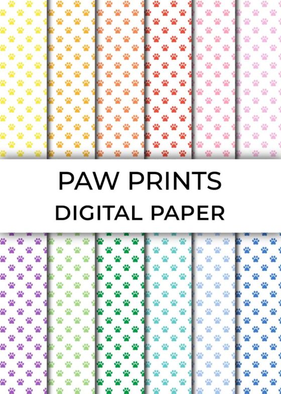Paw prints digital paper pack - Chevron Lemon