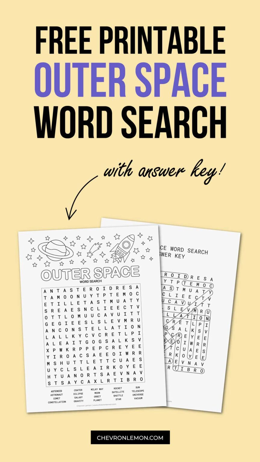 Printable outer space word search puzzle - Chevron Lemon