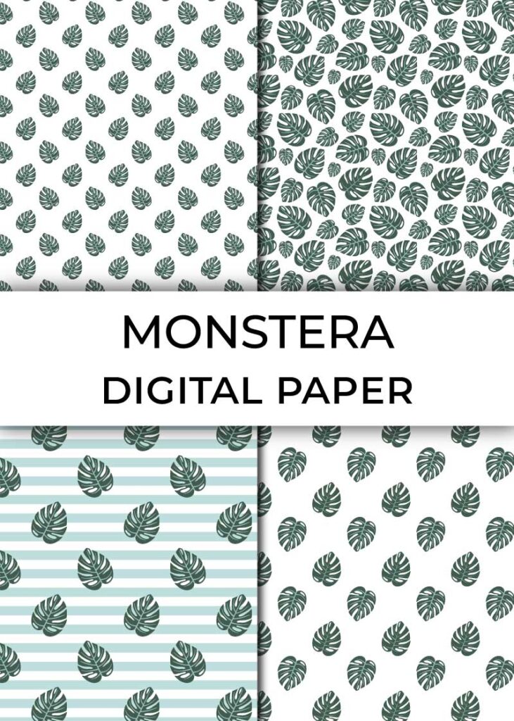Printable Monstera digital paper pack - Chevron Lemon