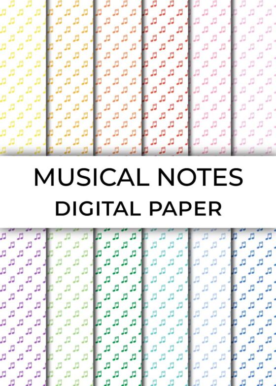 Musical notes digital paper pack - Chevron Lemon