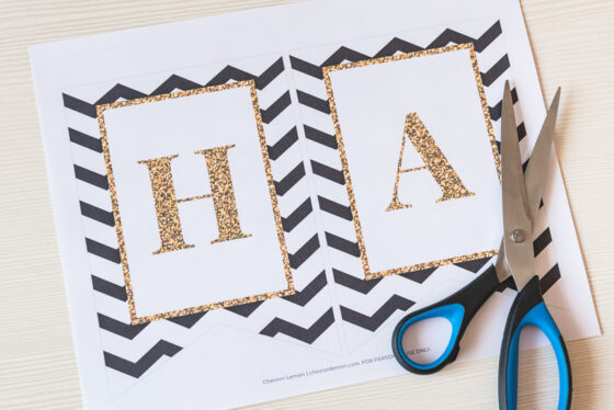 Printable birthday banner (black chevron and glitter) - Chevron Lemon