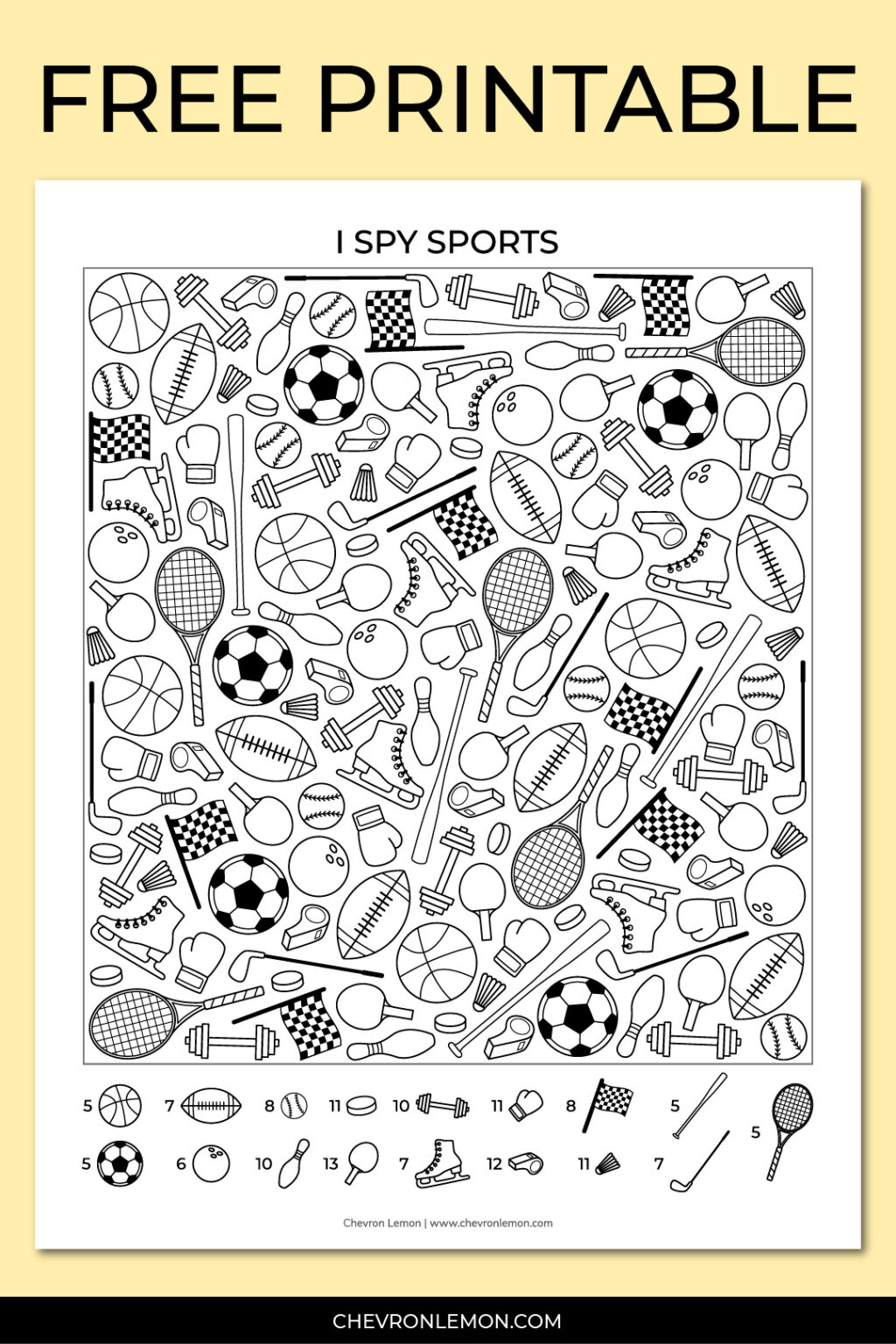 Printable I spy sports - Chevron Lemon