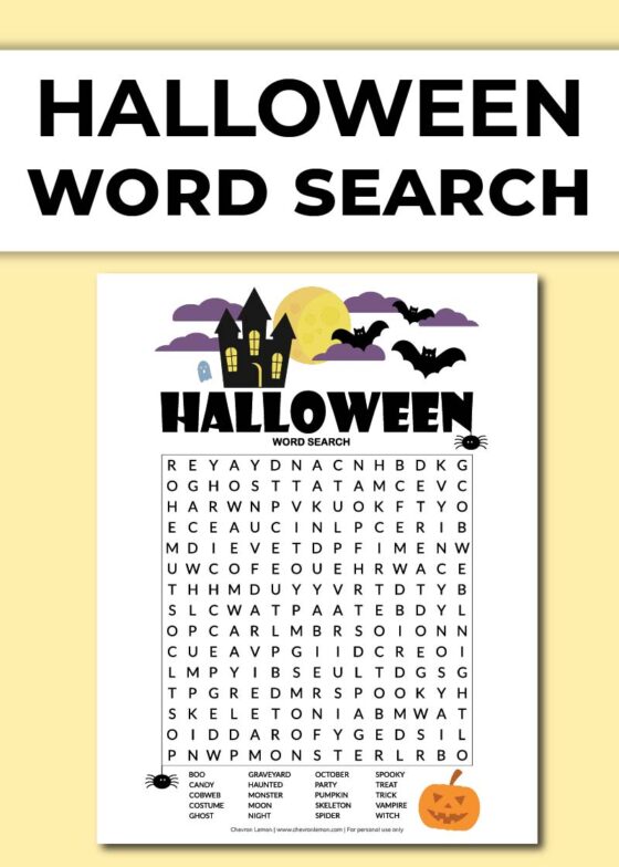 Free printable Halloween word search - Chevron Lemon