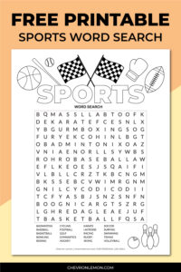 Printable sports word search puzzle - Chevron Lemon