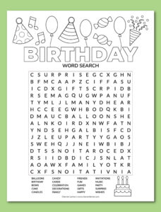 Printable birthday word search - Chevron Lemon