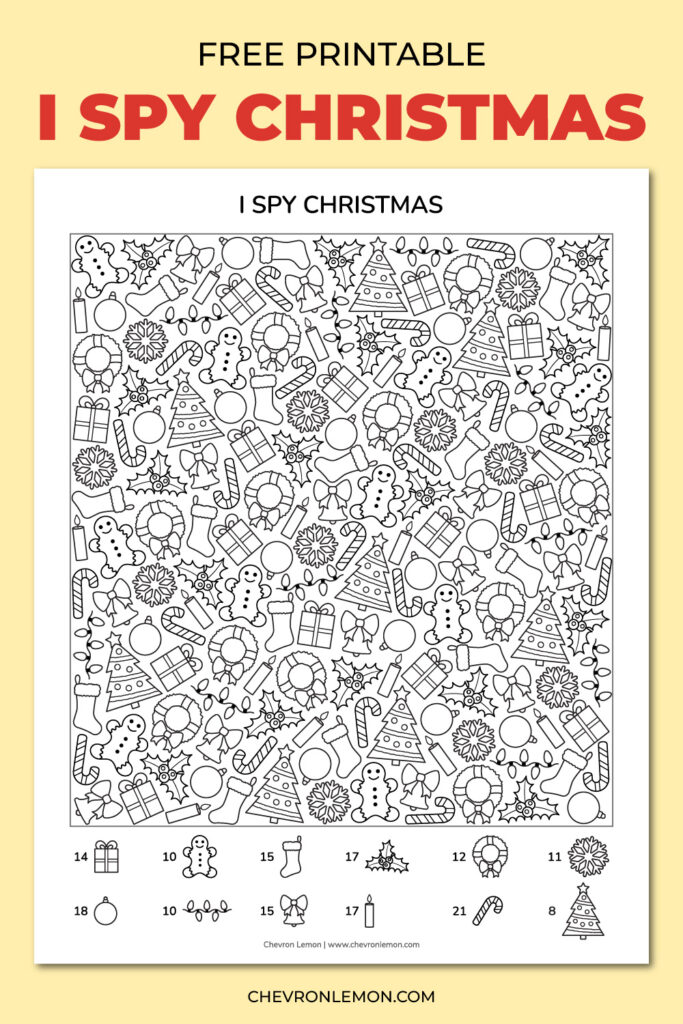 Printable I spy Christmas - Chevron Lemon