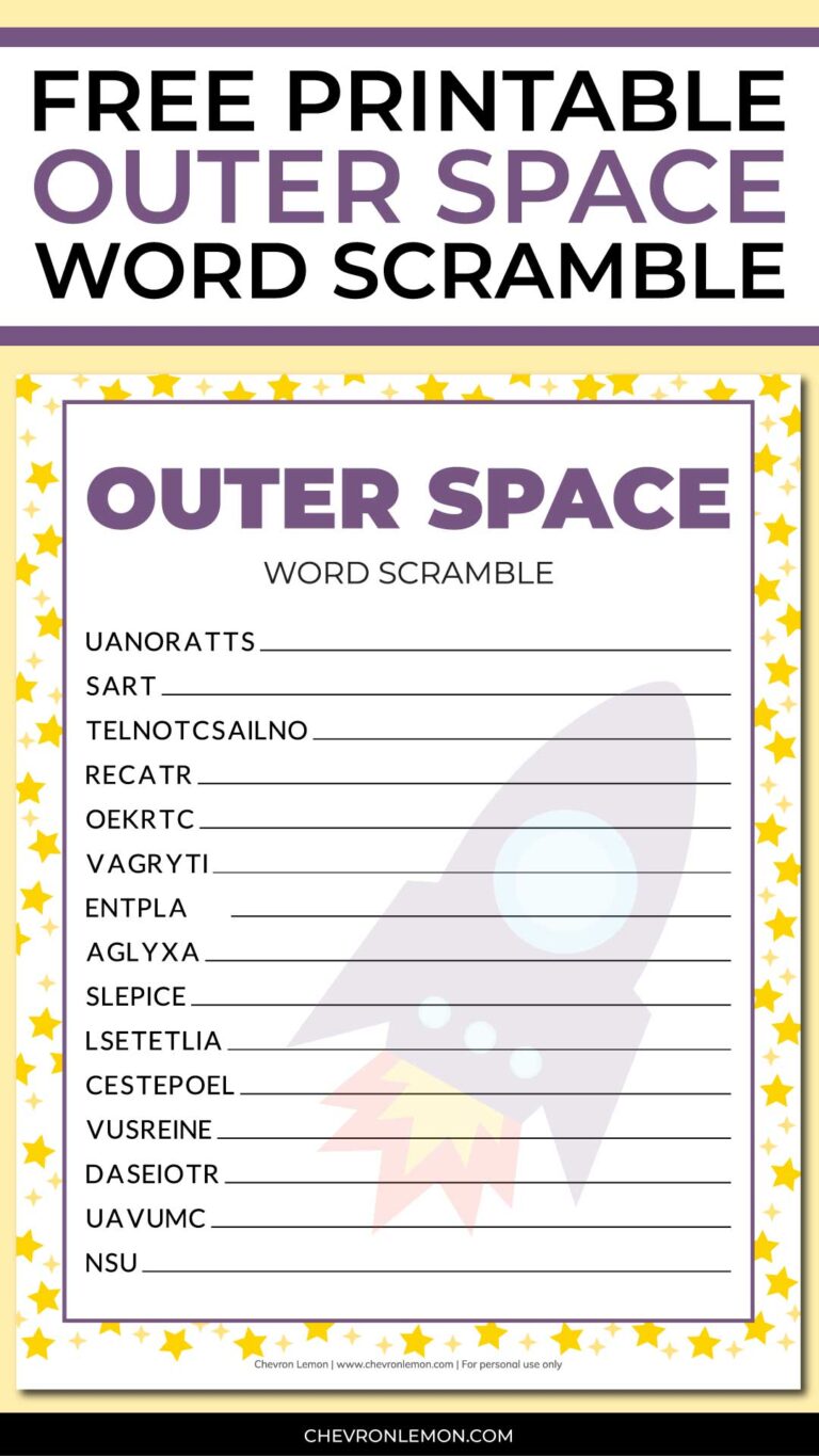 Free printable space word scramble - Chevron Lemon