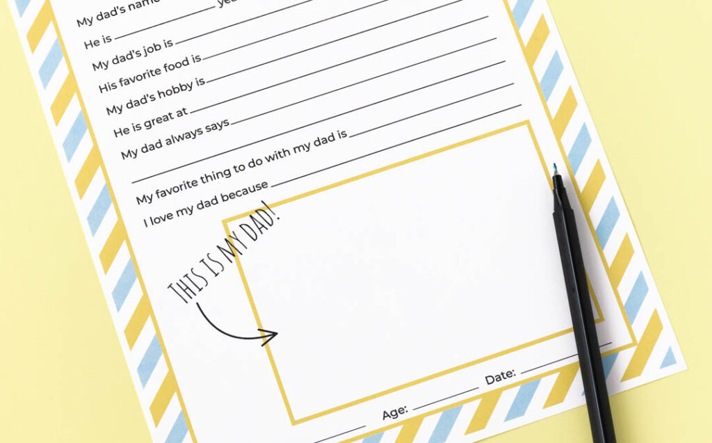 Printable Father's Day questionnaire - Chevron Lemon