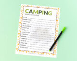 Printable camping word scramble - Chevron Lemon