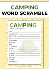 Printable camping word scramble - Chevron Lemon