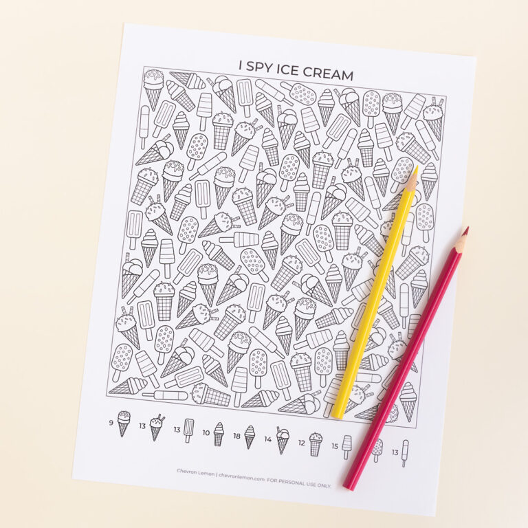 Printable I spy ice cream - Chevron Lemon