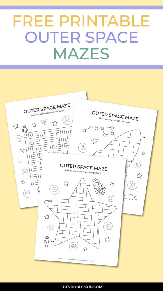 Printable outer space mazes - Chevron Lemon