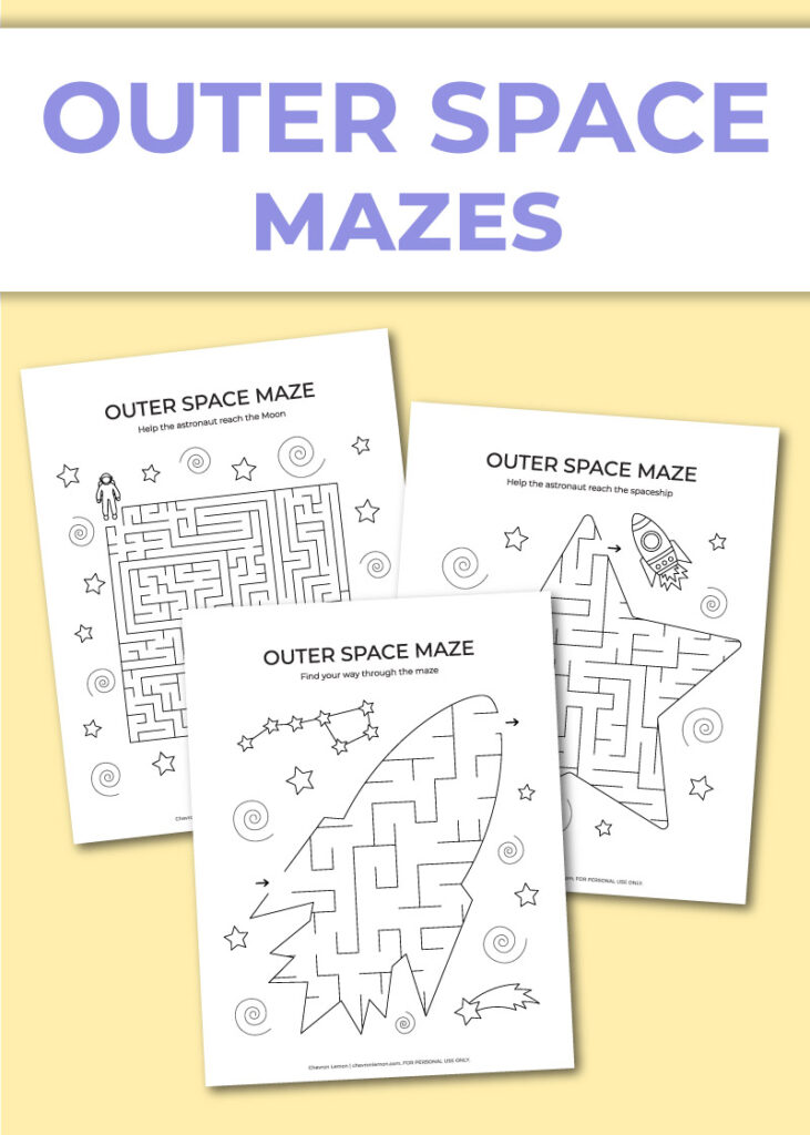 Printable outer space mazes - Chevron Lemon