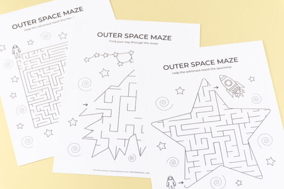 Printable outer space mazes - Chevron Lemon
