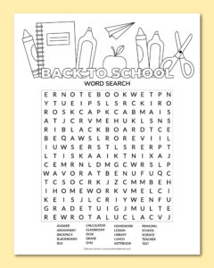 Printable back to school word search - Chevron Lemon