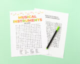 Printable musical instruments word search - Chevron Lemon