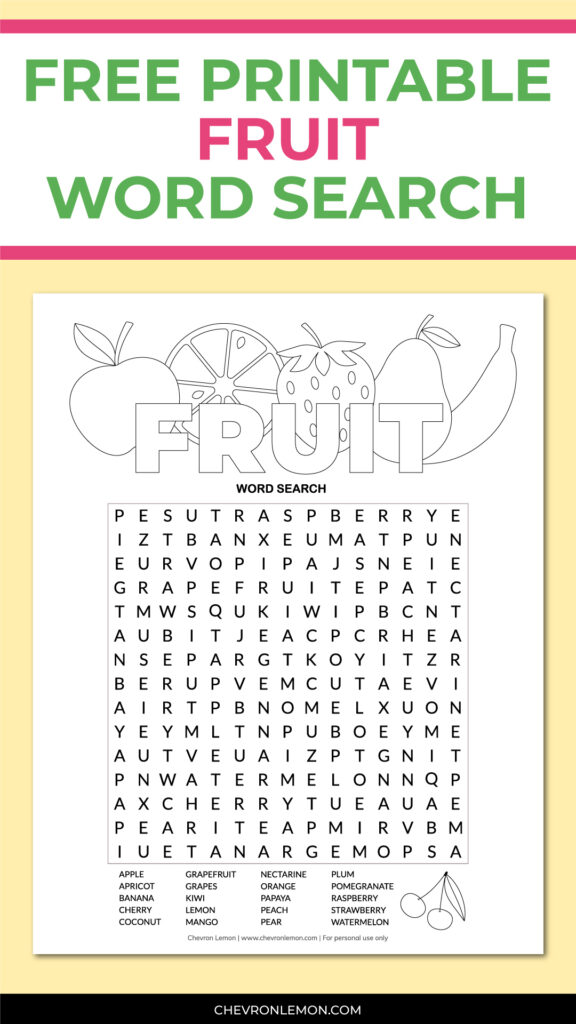 Printable fruit word search - Chevron Lemon