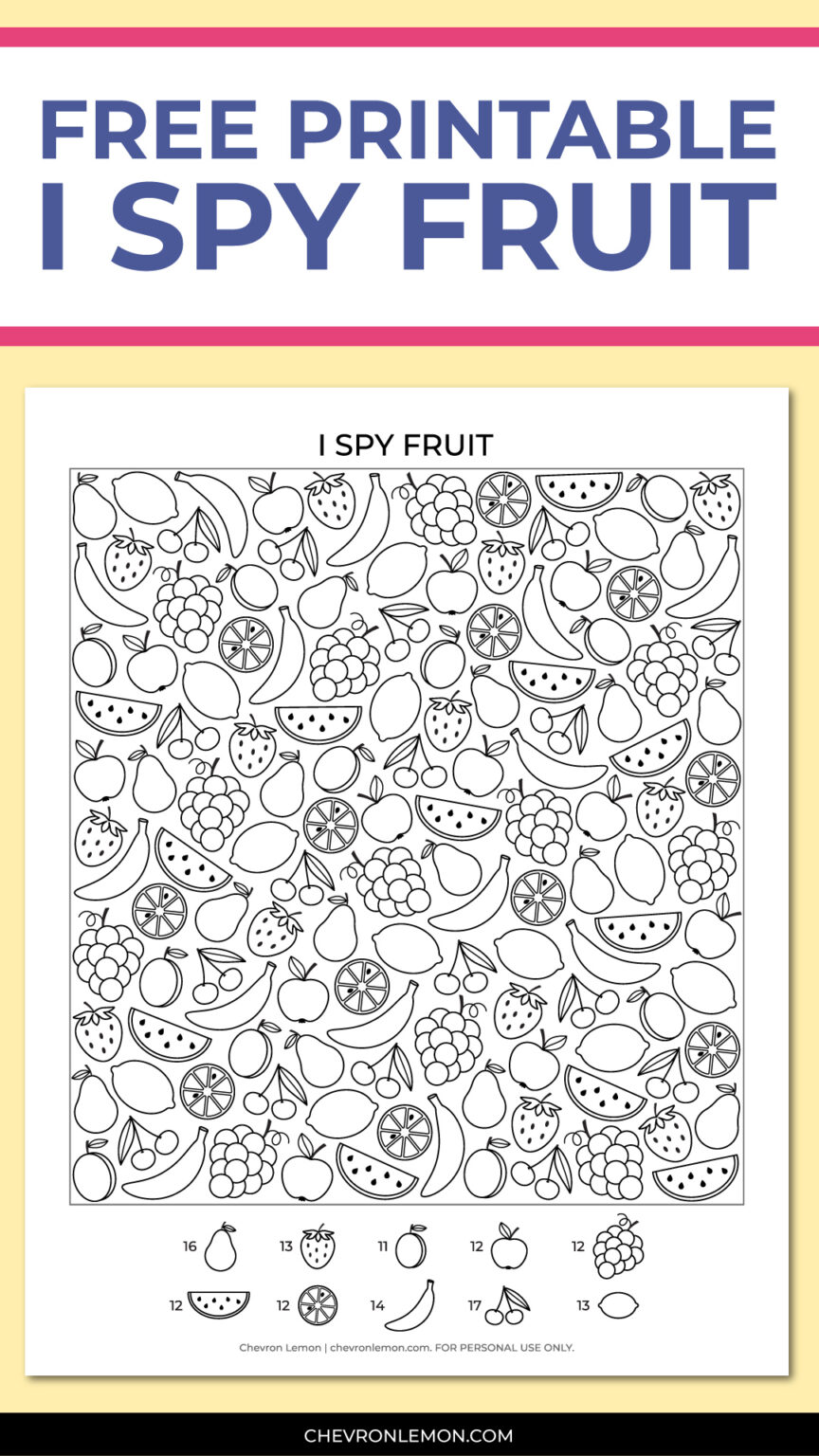 Printable I spy fruit - Chevron Lemon