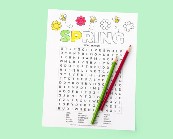 Printable spring word search - Chevron Lemon