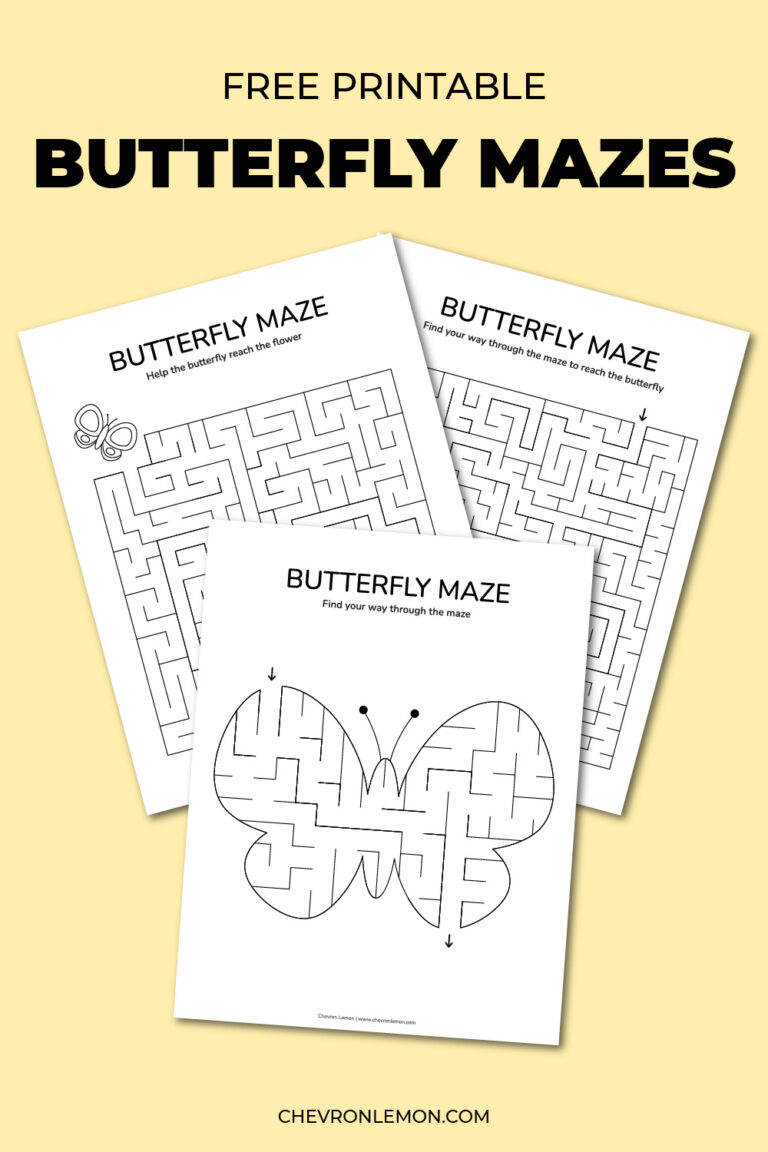 Printable butterfly mazes - Chevron Lemon