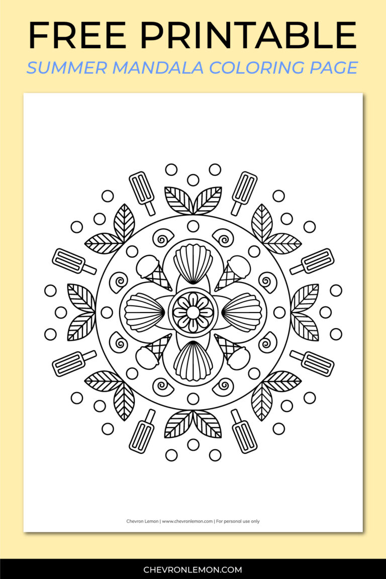 Printable summer mandala coloring page - Chevron Lemon