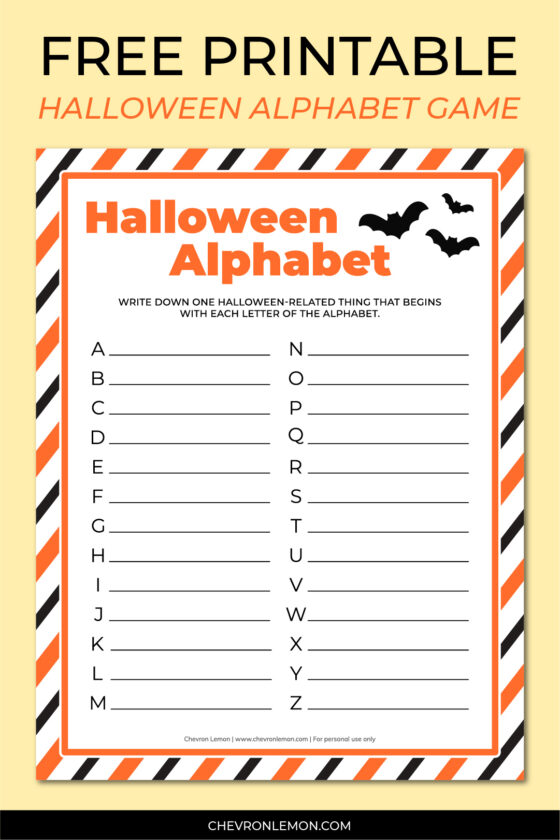 Printable Halloween alphabet game - Chevron Lemon