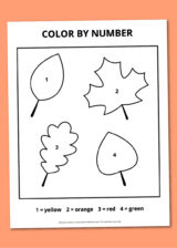 Printable fall leaves color by number page - Chevron Lemon