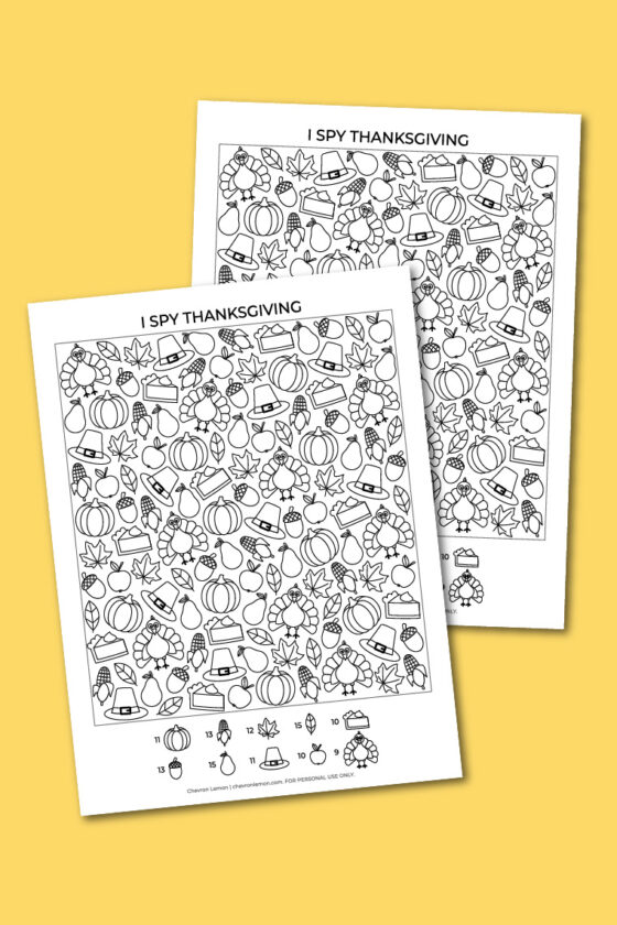 Printable I spy Thanksgiving game - Chevron Lemon