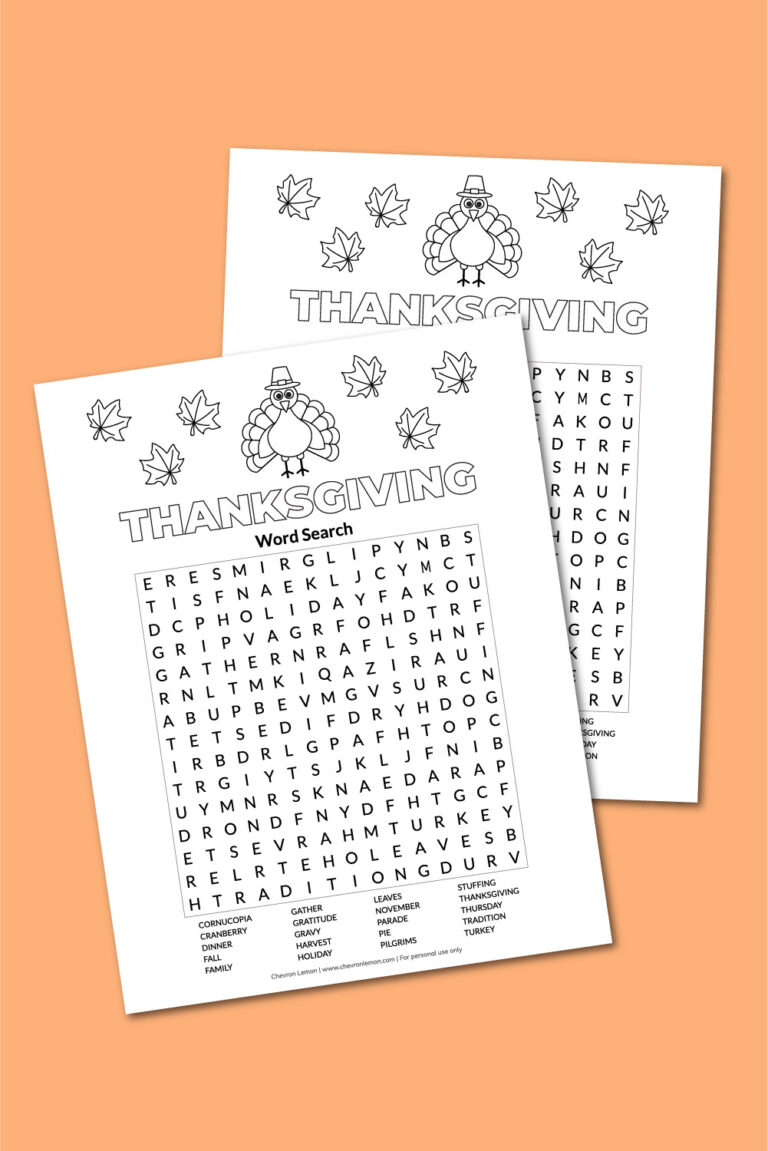 Printable Thanksgiving word search - Chevron Lemon