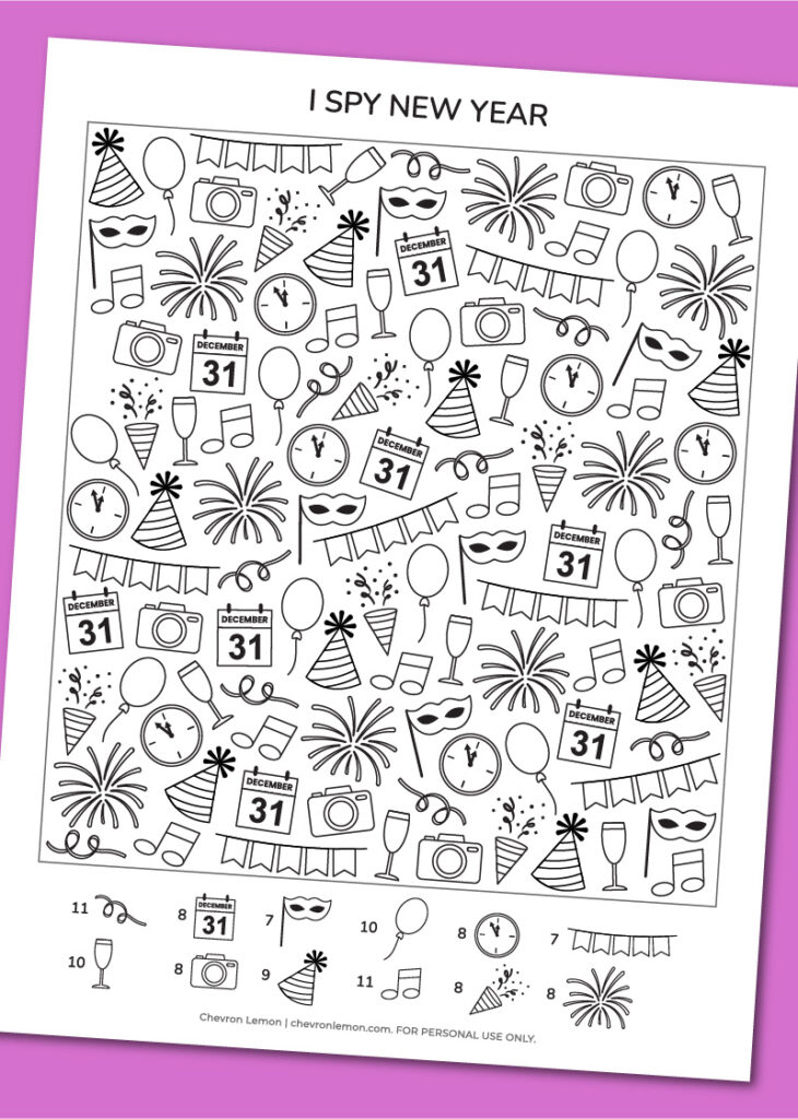 Printable I spy New Year - Chevron Lemon