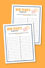Printable New Year's word list - Chevron Lemon
