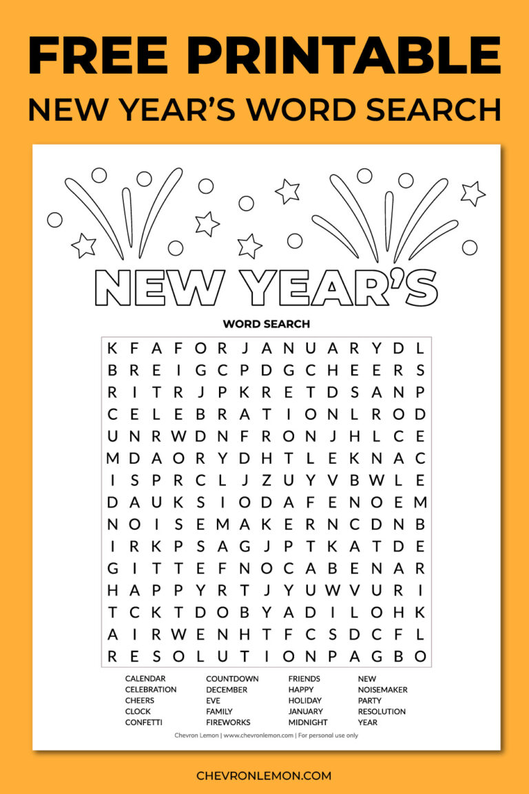 Printable New Year's word search - Chevron Lemon