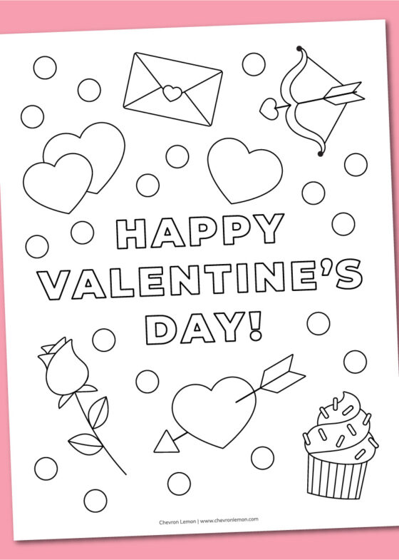 Printable Happy Valentine's Day coloring page - Chevron Lemon