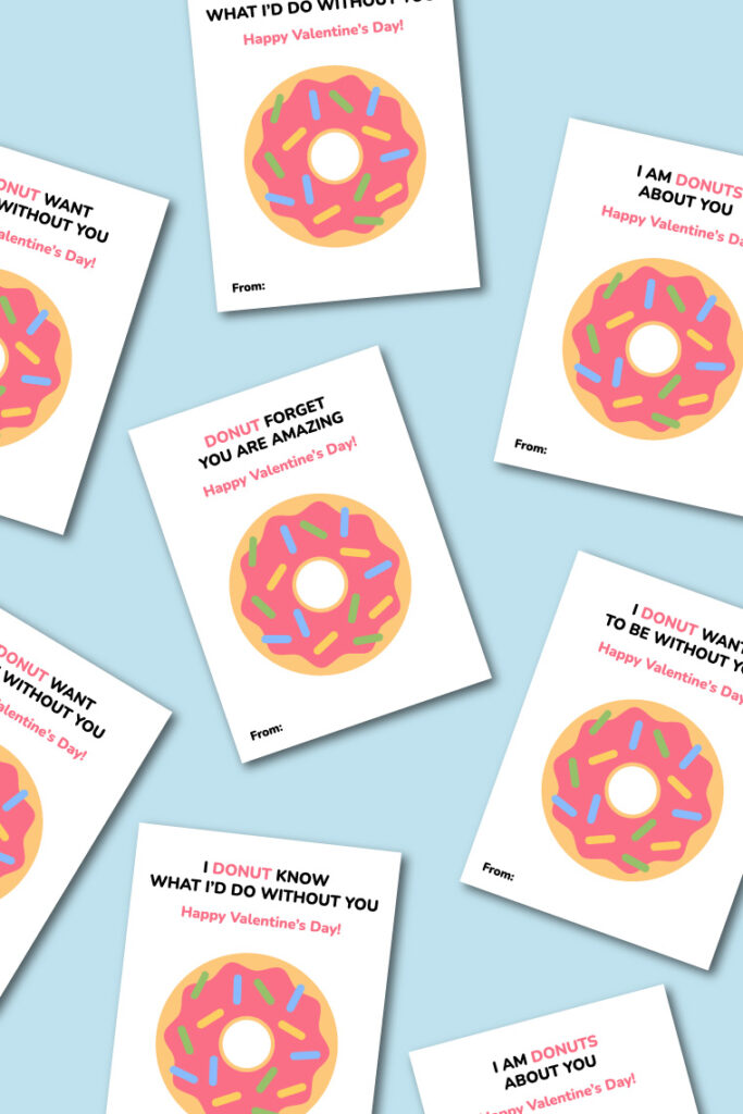 Printable donut Valentine cards - Chevron Lemon