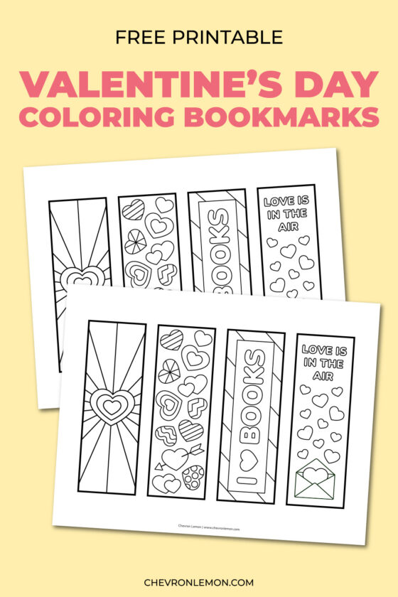 Printable Valentine's Day coloring bookmarks - Chevron Lemon