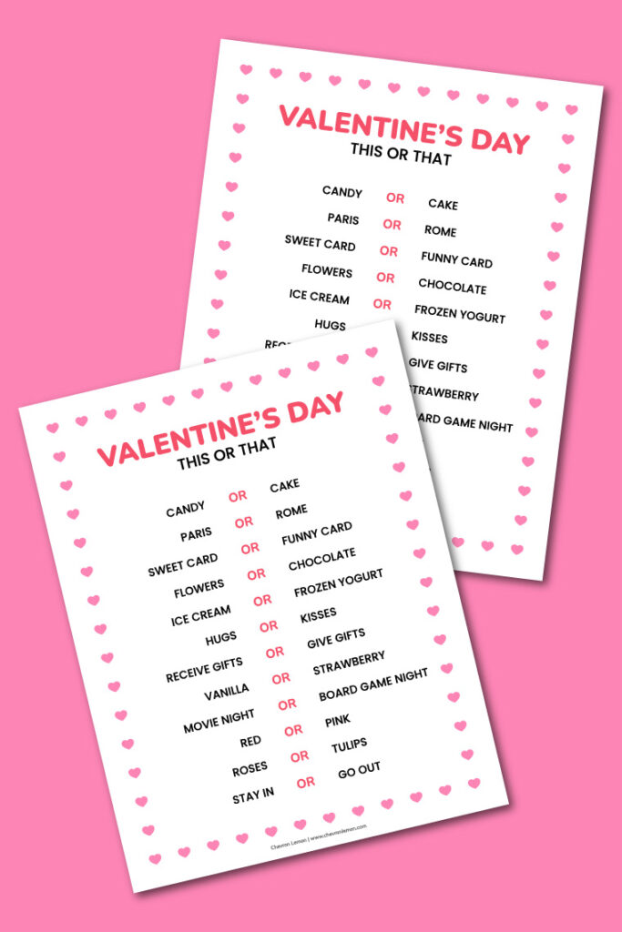 Printable Valentine's Day this or that game - Chevron Lemon