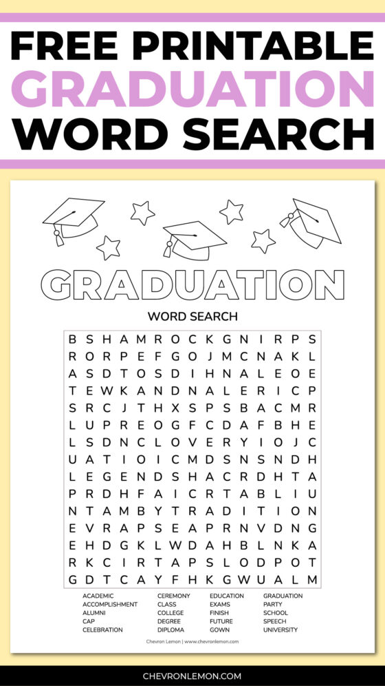 Printable graduation word search - Chevron Lemon