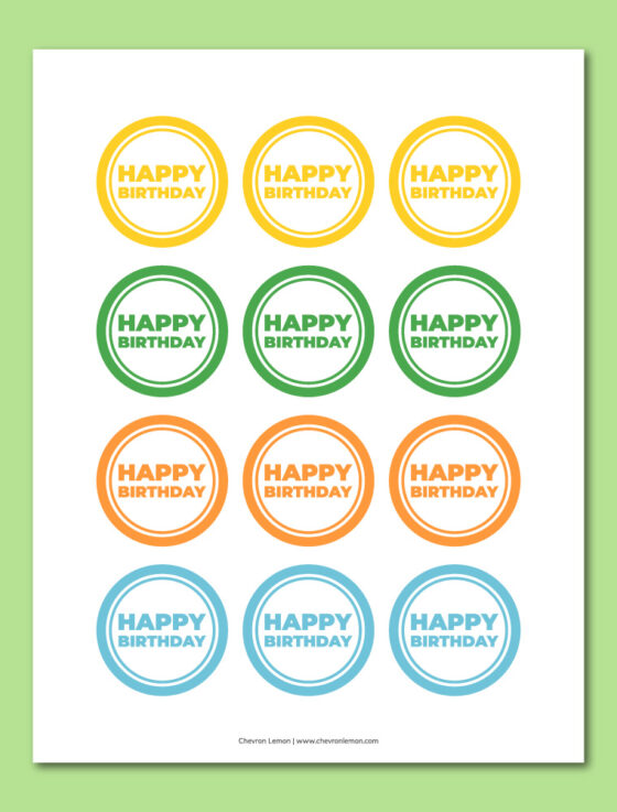 Printable Happy Birthday cupcake toppers - Chevron Lemon