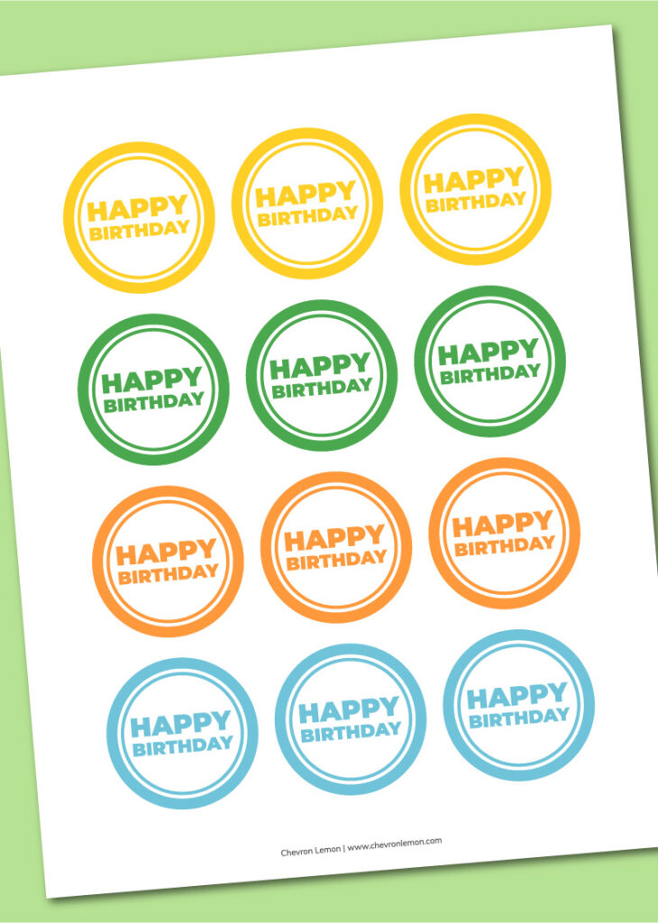 Printable Happy Birthday cupcake toppers - Chevron Lemon
