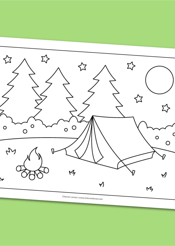 Printable camping coloring page - Chevron Lemon