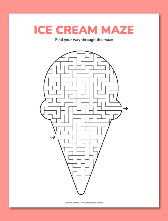 Printable ice cream maze - Chevron Lemon