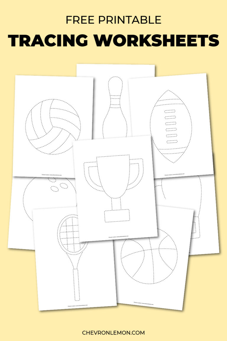 Printable sports picture tracing worksheets - Chevron Lemon
