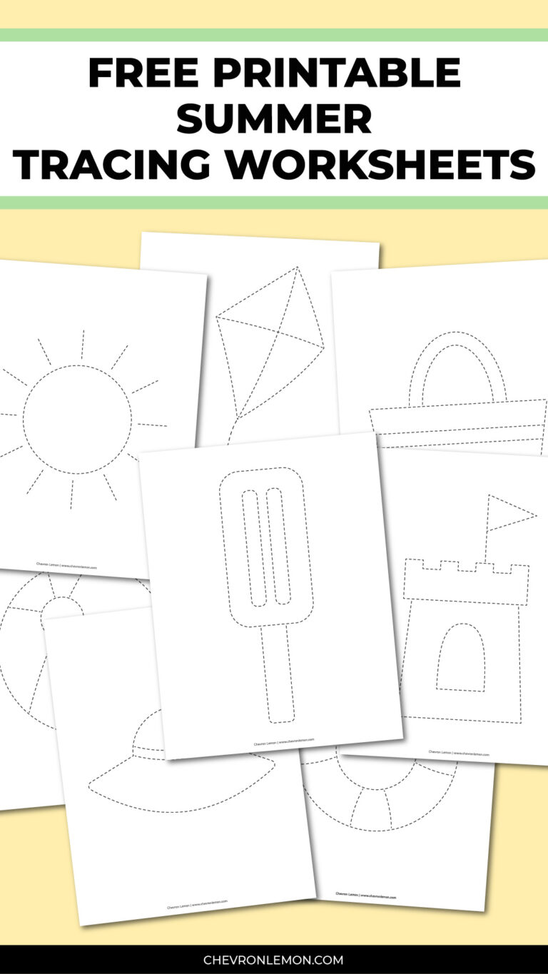 Printable summer picture tracing worksheets - Chevron Lemon
