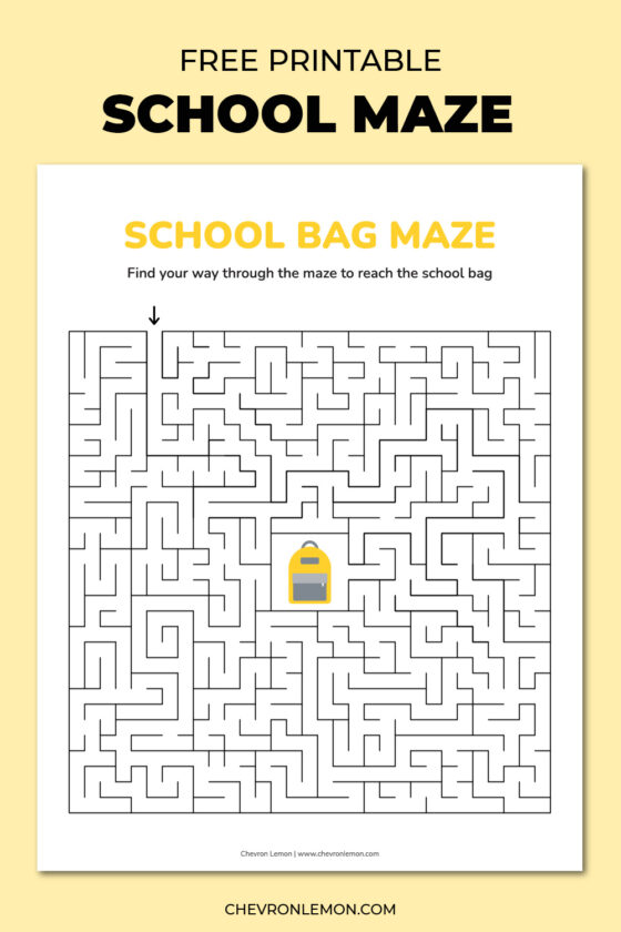 Printable school bag maze - Chevron Lemon