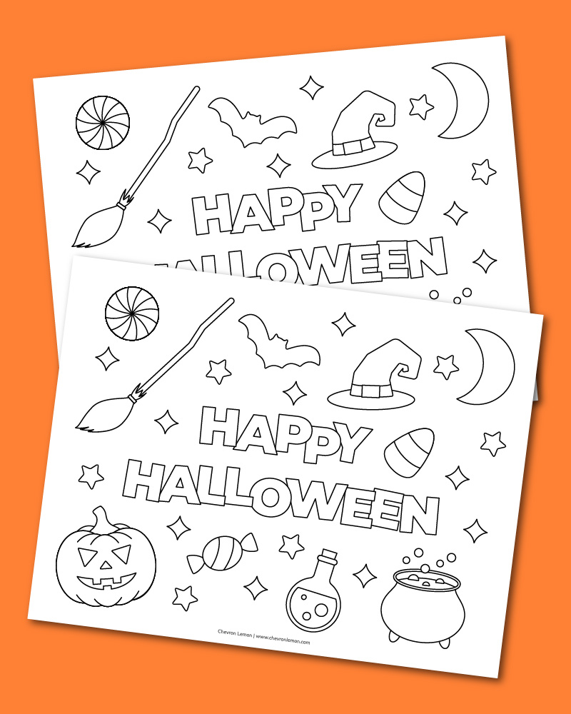 Printable Happy Halloween coloring page - Chevron Lemon