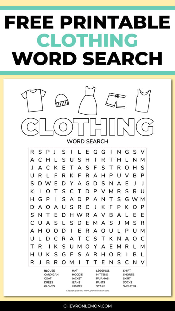 Printable clothing word search - Chevron Lemon
