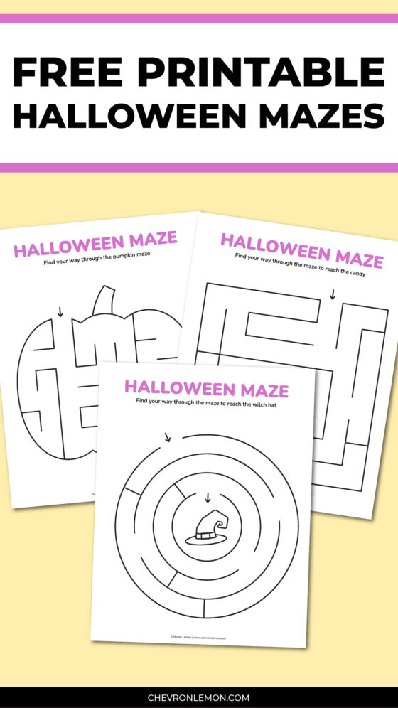 Printable simple Halloween mazes - Chevron Lemon