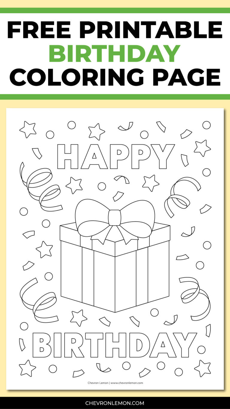 Printable birthday gift box coloring page - Chevron Lemon