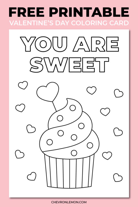 Printable You are Sweet Valentine's Day coloring card - Chevron Lemon